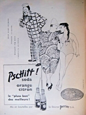 PUBLICITÉ PRESSE 1956 PERRIER SODA PSCHITT ORANGE CITRON - CLOWN ...