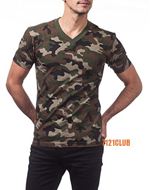 PRO CLUB MEN V NECK T SHIRT CAMO TEE PROCLUB PLAIN SHORT SLEEVE BIG ...
