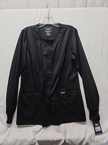 Cherokee Workwear Scrubs Snap Front Warm Up Jacket WW310 Black Sz XS ...