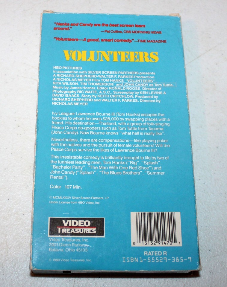 Volunteers (VHS, 1985) Tom Hanks, John Candy, Rita Wilson - Very Good ...