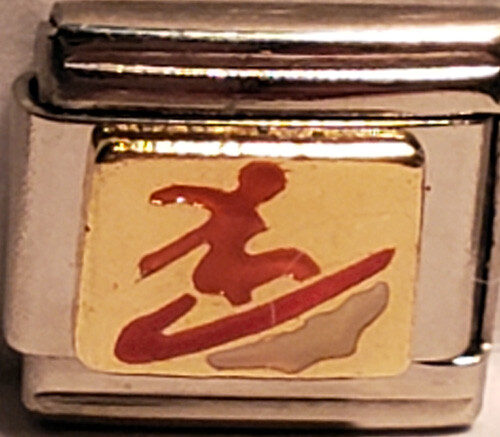 Red Surfer on Gold 9mm Italian Stainless Steel Charm by BlinQ | eBay