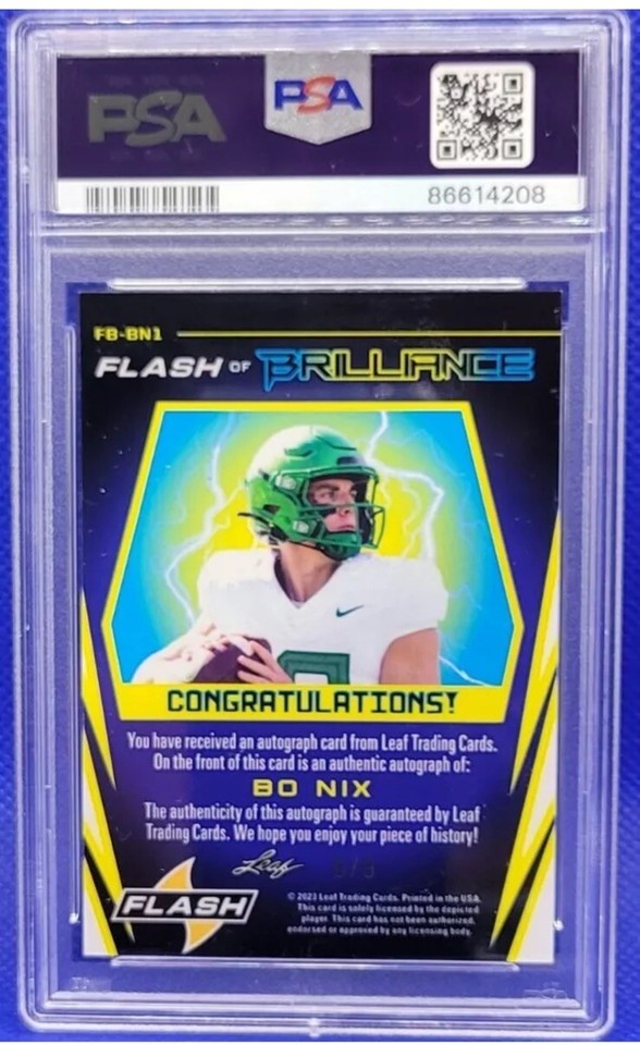 2023 Leaf Bo Nix Auto Flash of Brilliance /9 Rookie Auto PSA 10 Gem ...