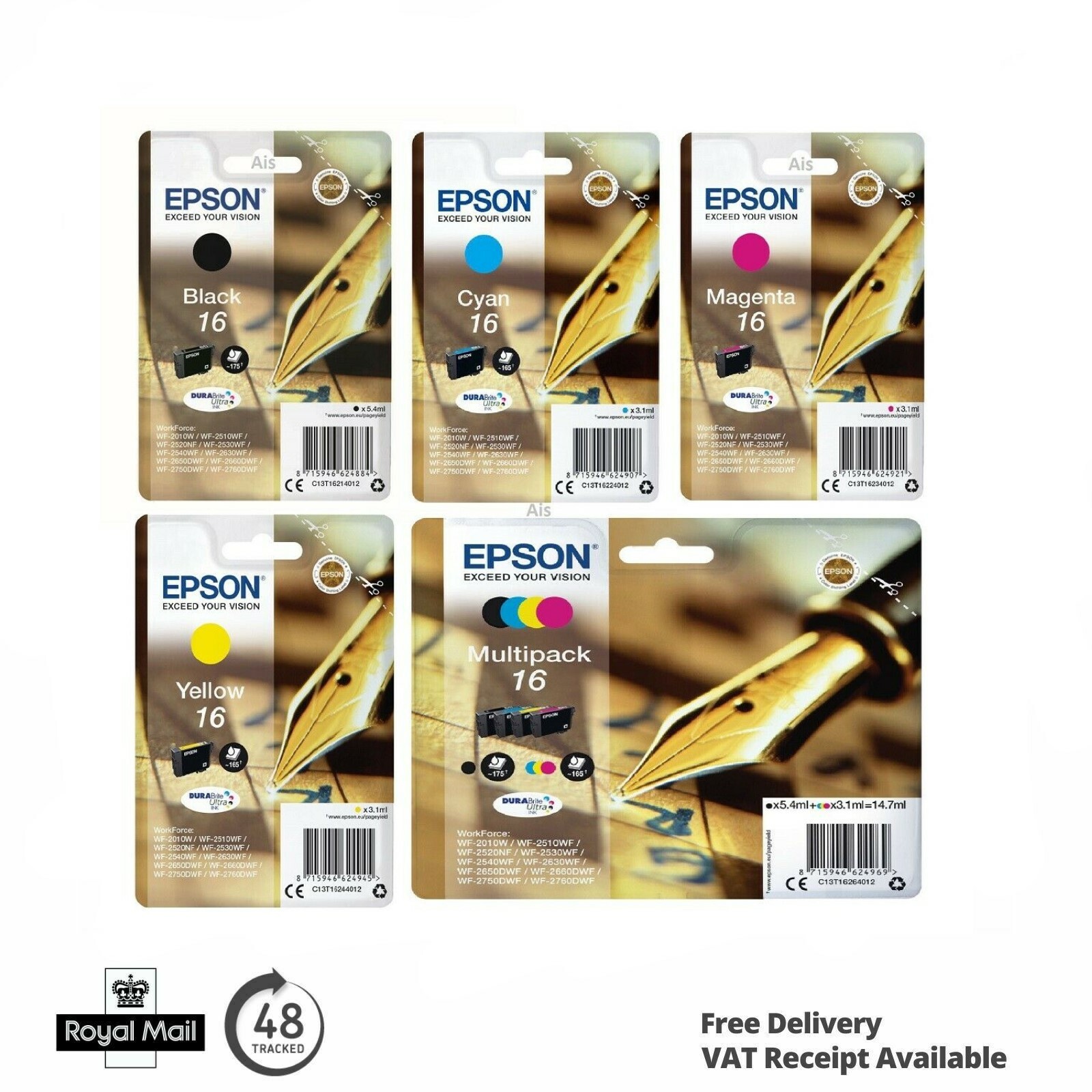 Original Epson 16 Ink Cartridges Multipack & CMYK for WF-2630WF WF-2750 ...