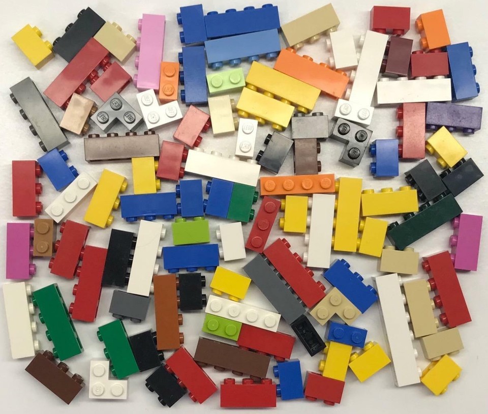 100 Lego 1x2 1x3 1x4 2x2 corner Bricks Lot: bulk, 1x-wide only, mixed ...