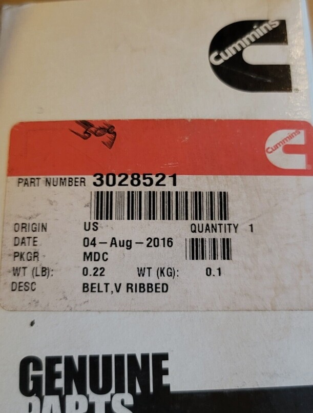 3028521 Belt-v Ribbed Genuine OEM Cummins for Mta11 Made in USA US ...