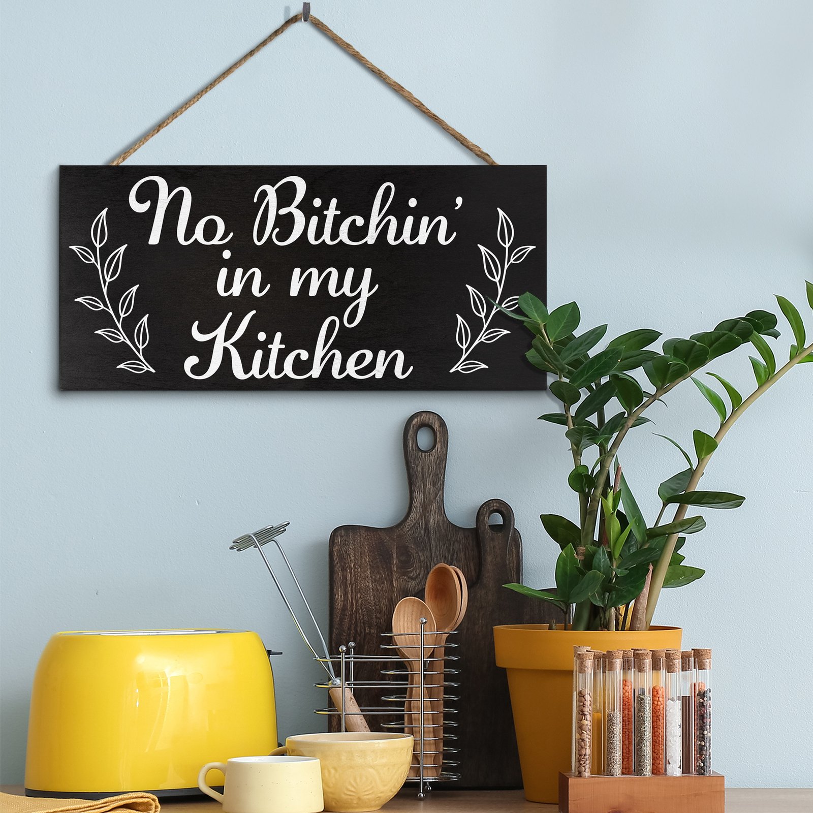 JennyGems Funny Kitchen Signs, No Bitchin' in My Kitchen, Farmhouse ...