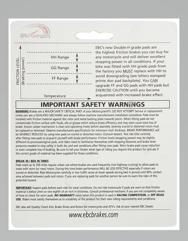 EBC HH Front and Rear Brake Pads for 2011-2015 Ninja ZX10R FA379HH ...