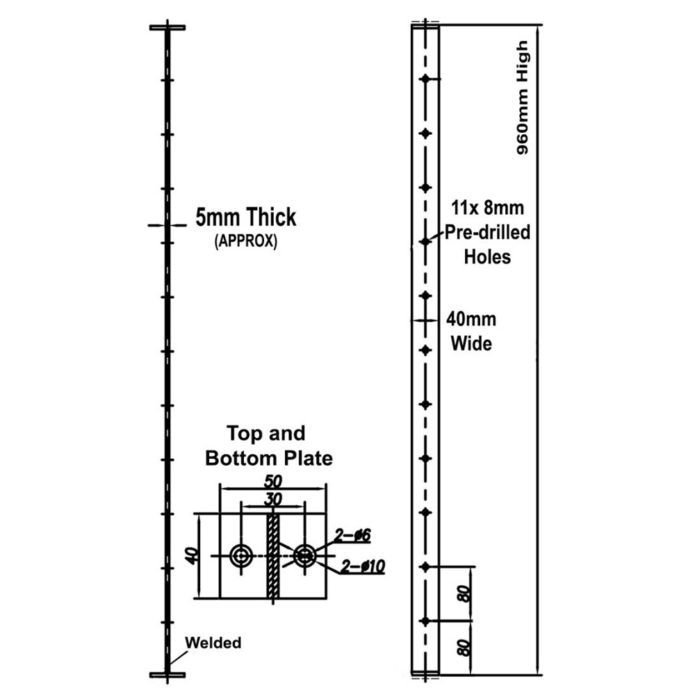 Flat Bar Intermediate Post 960mm Stainless Steel 316 Wire Balustrade ...