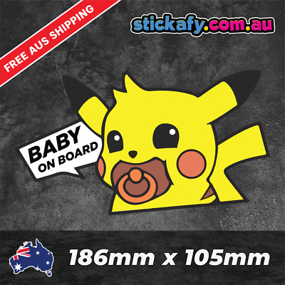 Pikachu Baby On Board Sticker Funny Laptop Car Window Bumper 4x4 Ute ...