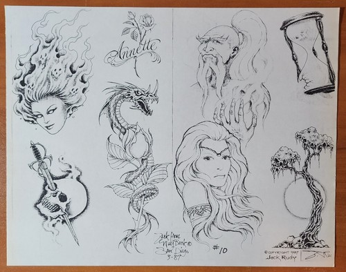 1987 VINTAGE Jack Rudy Traditional Tattoo Flash Sheet Girl, Rose,Skull ...