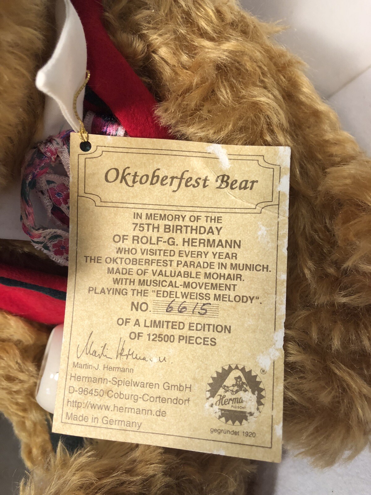 A538 - Hermann Oktoberfest Bear 75th Bday R G Hermann Ltd 6615/12500 ...