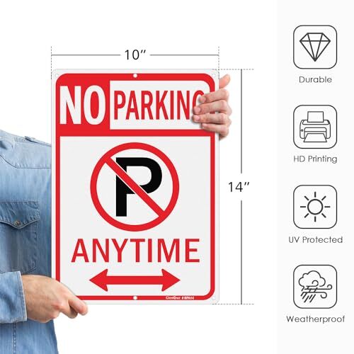 Large No Parking Anytime Sign with Arrows, 14x10 Inches No Parking Sign ...