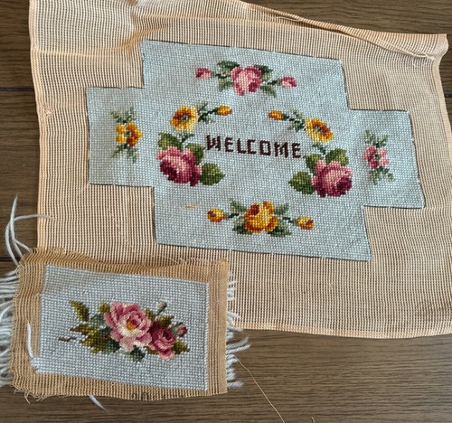 Vintage Needlepoint Rose Floral Welcome Brick Covers Mostly Complete ...
