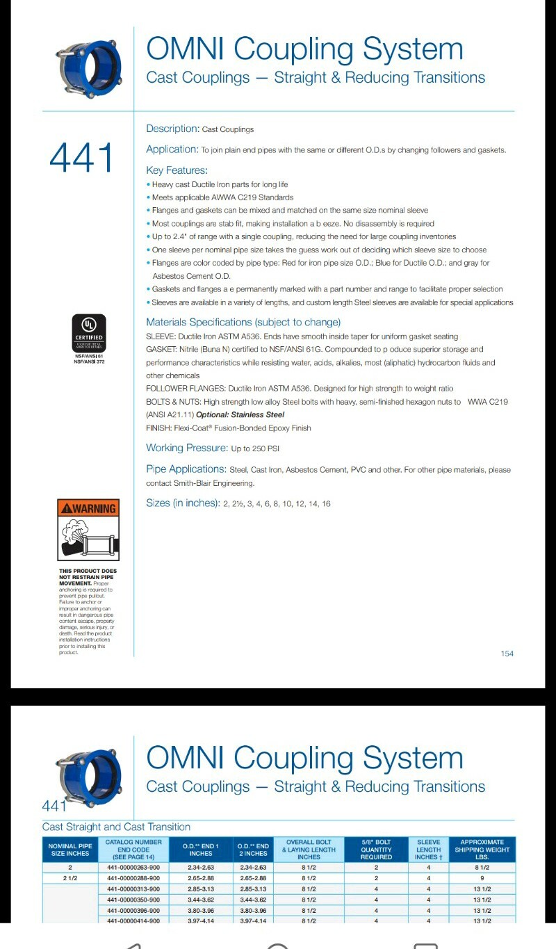 Smith-Blair 2.5"x 8.5"Coupling 44100000313900 Type 441 2.85 - 3.13 ...