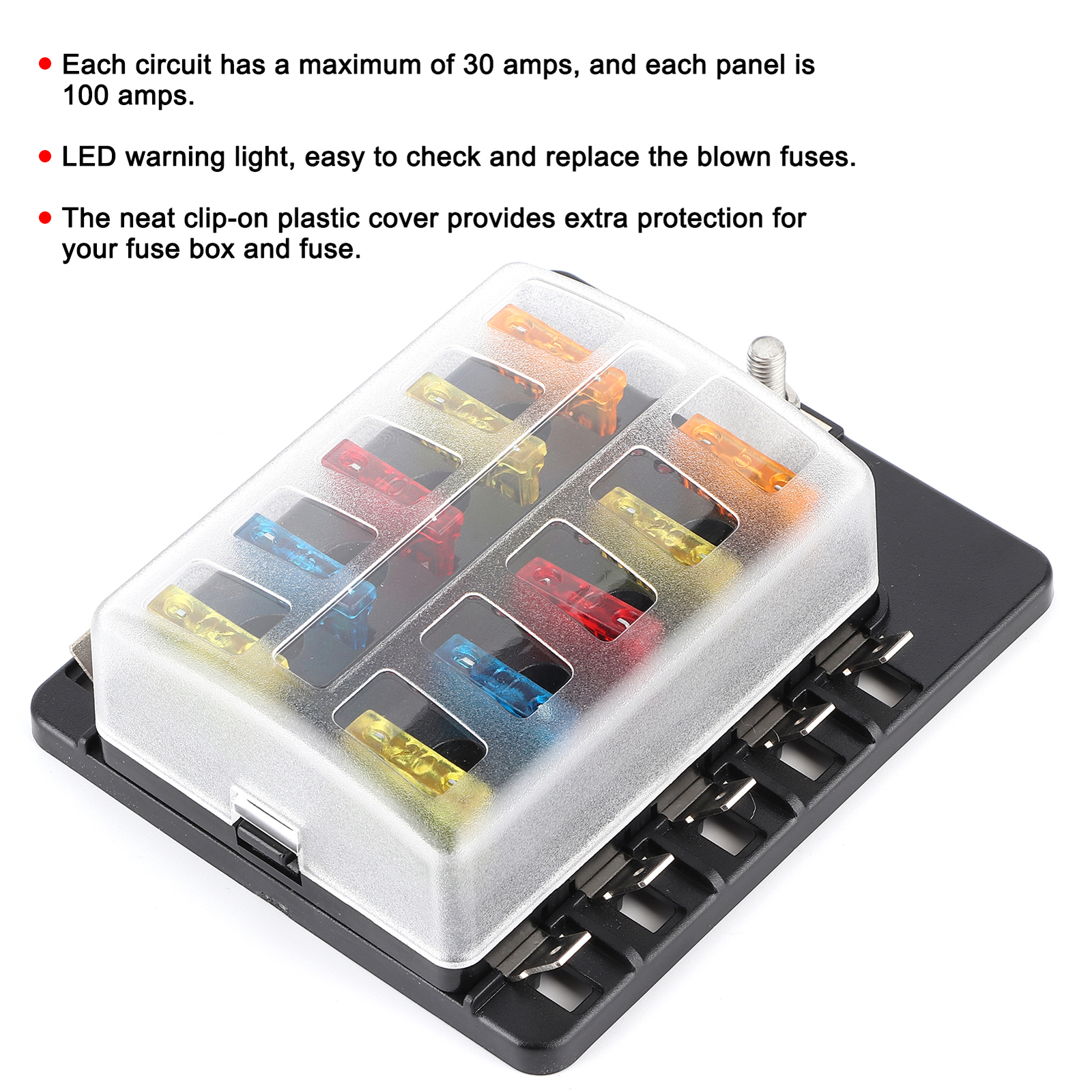 10-Way Fuse Box Blade Fuse Block Holder With LED Indicator Light For | eBay