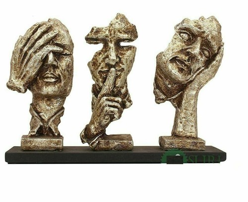 Three Modern Human Faces Statue For Home Decor Silver Colour 8 Inches ...