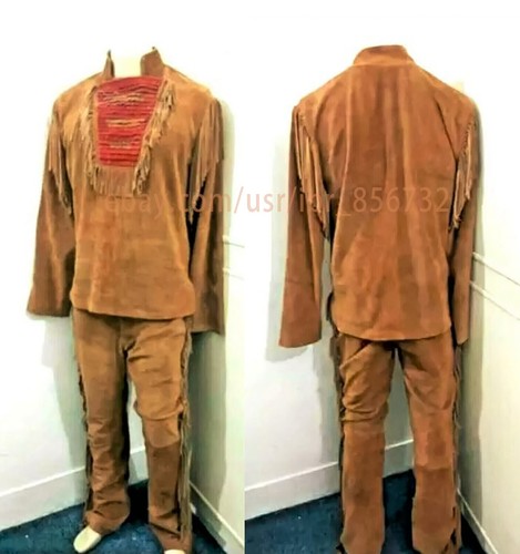 Men's Native American Buckskin Bucksin Suede Leather Fringe War Shirt ...