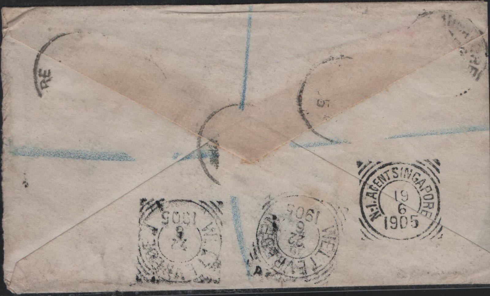 India postal envelope to Netherlands Indies, nice markings, 1905 ...