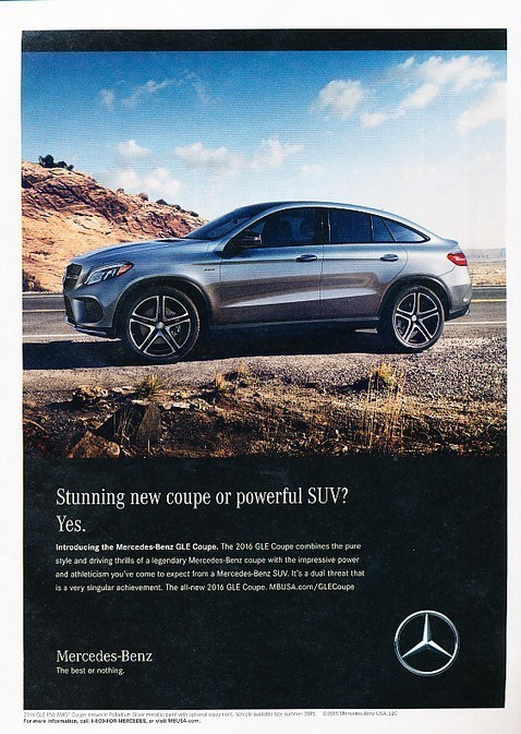 2016 Mercedes Benz GLE450 AMG Original Advertisement Print Art Car Ad ...
