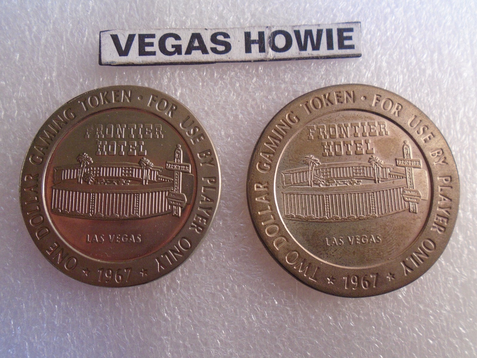 VEGAS HOWIE 1 FRONTIER 1.00 2.00 TOKEN BUILDING SIGN NEVADA VINTAGE OLD ...