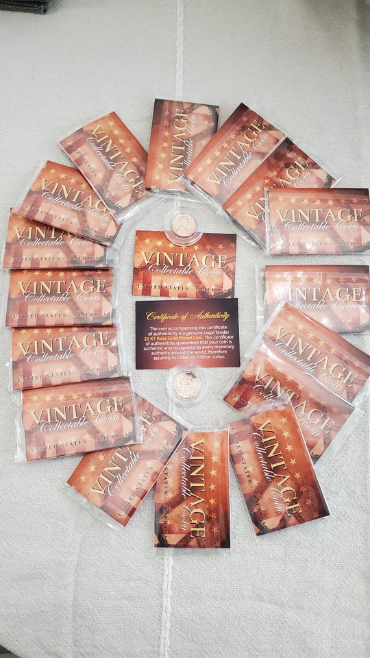 Vintage Lincoln Wheat Cent 22KT Rose Gold Plated With COA Pack Of 47 $1 ...