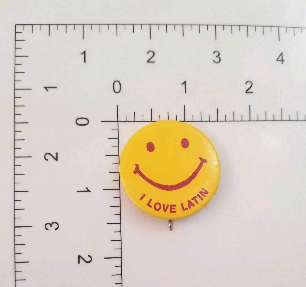 I Love Latin Smiley Face Pin Yellow Red Round Long Extended Pin SB3A | eBay