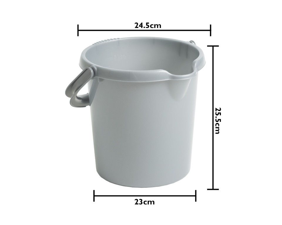 2 x 5L Silver Plastic Bucket Grip Handle & Pouring Lip Measuring Guide ...