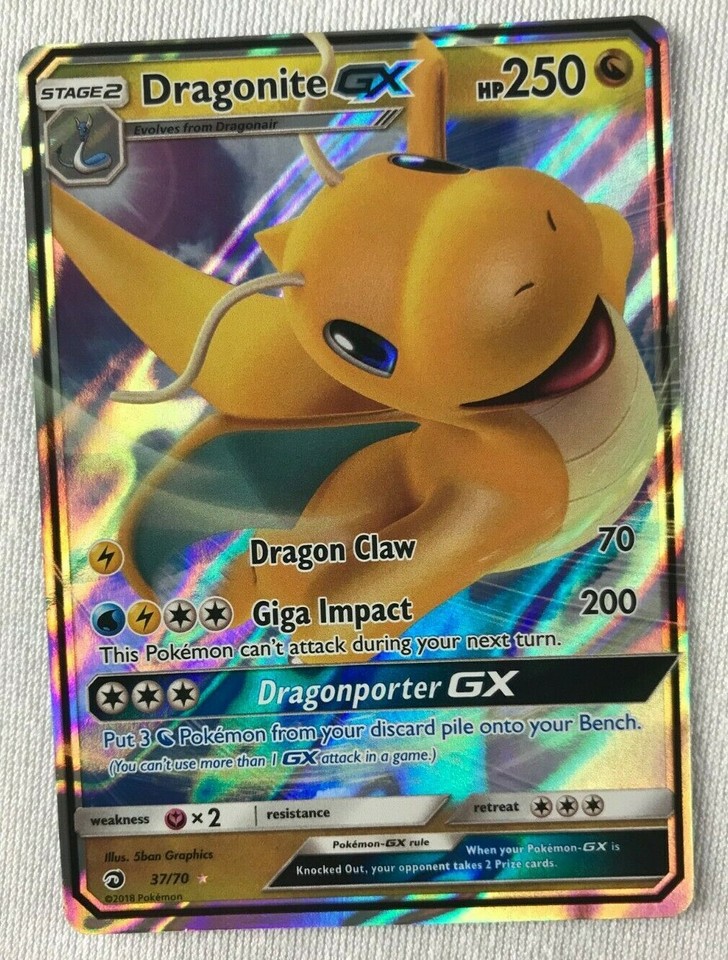 Dragonite GX ULTRA RARE 37/70 Pokemon SM Dragon Majesty TCG Holo 2018 ...