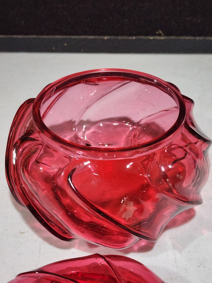 Fenton Cranberry Glass Wavecrest Large 6" Dresser Jar Powder Box Candy ...