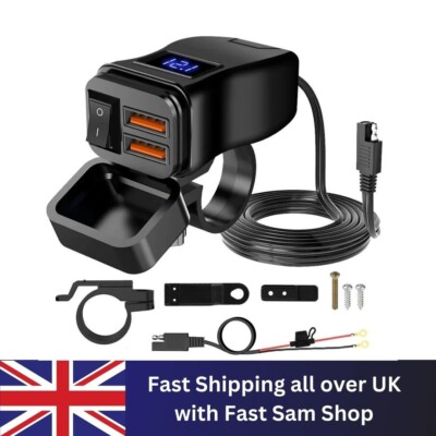 Dual Waterproof USB Port Motorbike Motorcycle Charger Socket Black ...