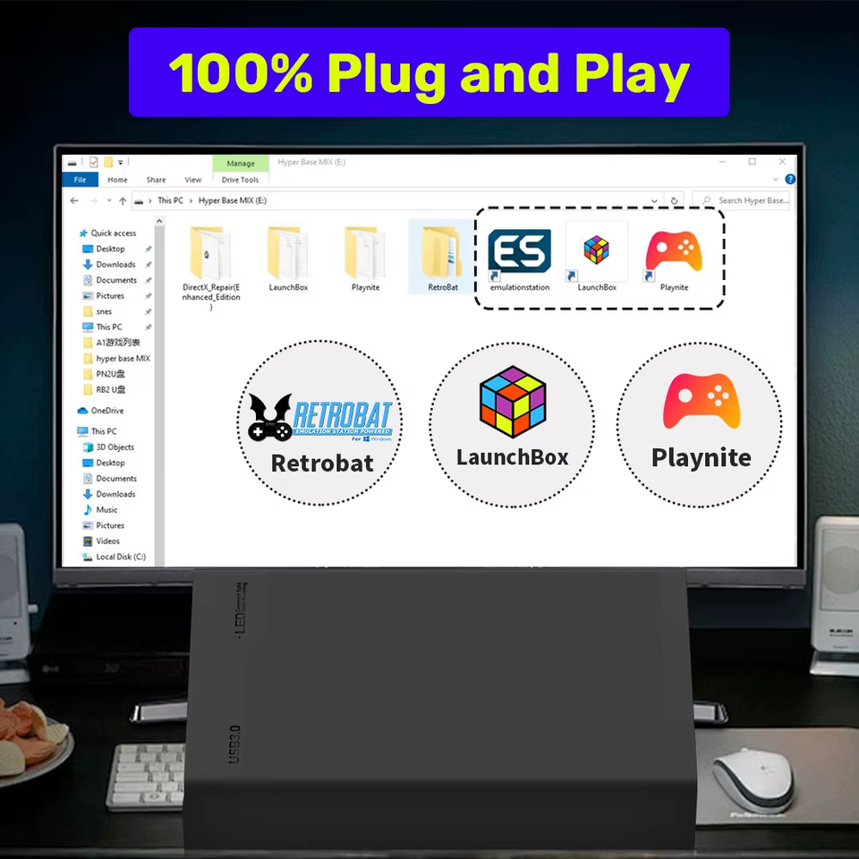 Hyper Base MIX 500G Retro Gaming HDD Launchbox＆Playnite＆Retrobat for ...