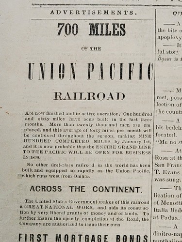 1868 Boston Gazette Newspaper Union Pacific Railroad Cunard Lines Ad | eBay