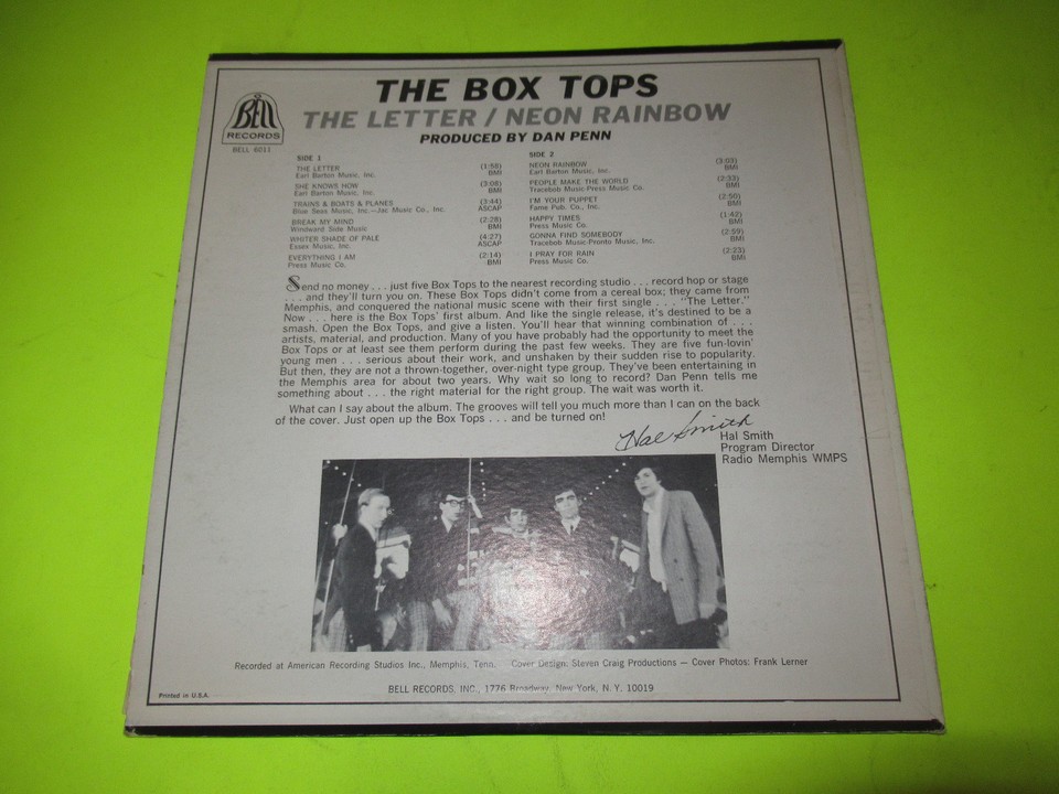 THE BOX TOPS - THE LETTER / NEON RAINBOW LP MONO BELL 6011 EX ALEX ...