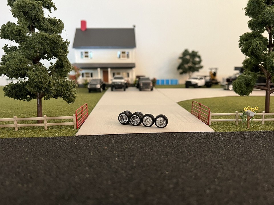 1/64 3D Printed Custom Chrome 26” Twist Dually Wheels Farm Ranch Lifted ...