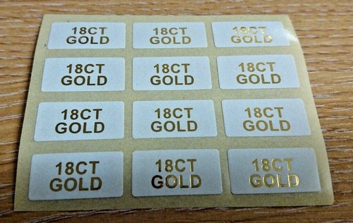 18CT GOLD Jewellery Labels Sticker 20mm x 10mm Gold on White or Black ...