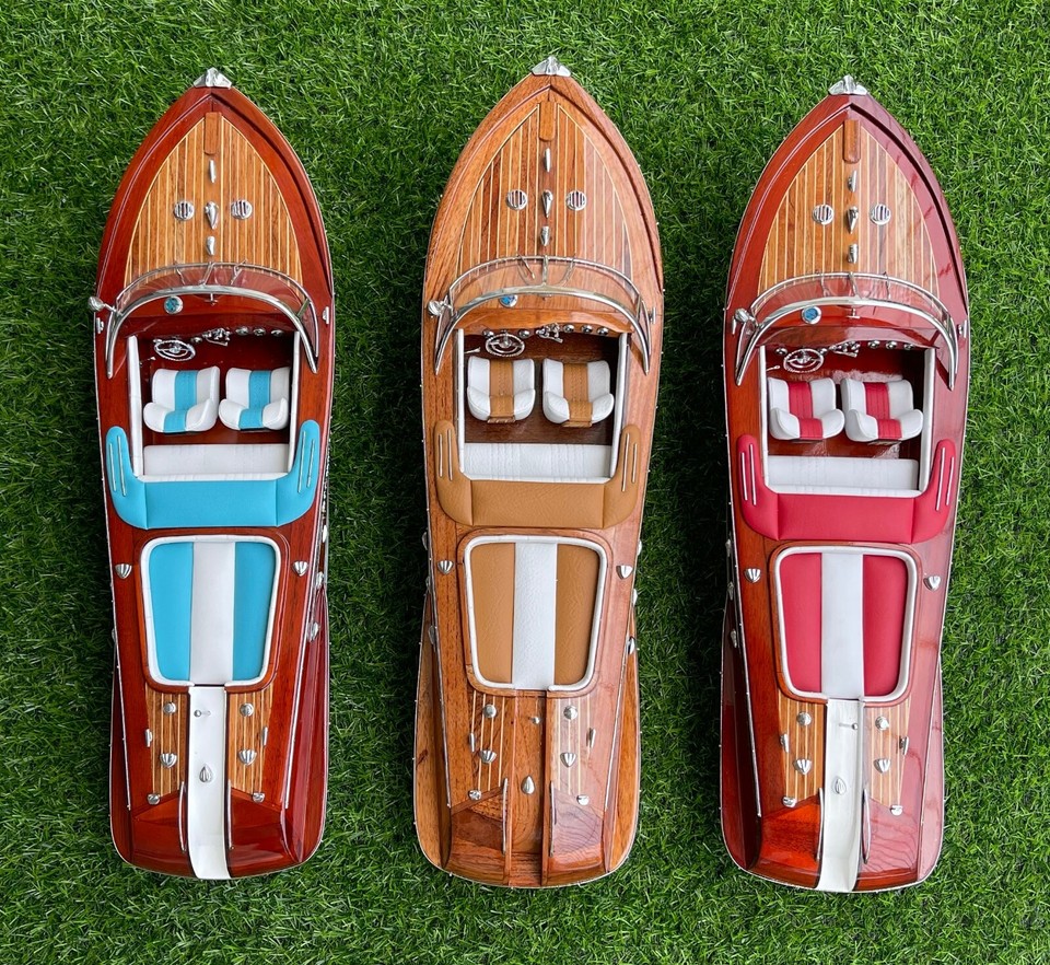Blue Riva Boat Model 1:16 Riva Aquarama Wooden 21'' Handmade Ship Model ...