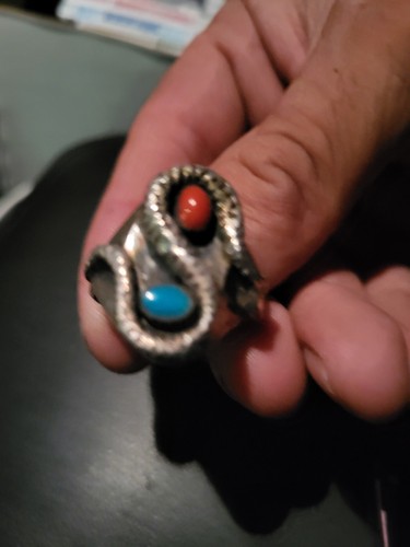 Native American Effie C? Zuni Sterling Turquoise Coral Snake VINTAGE ...