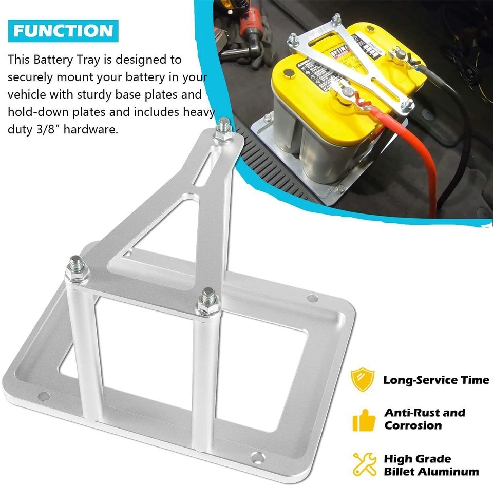 Aluminum Universal Billet Battery Tray Kit Hold Down Relocation Box ...