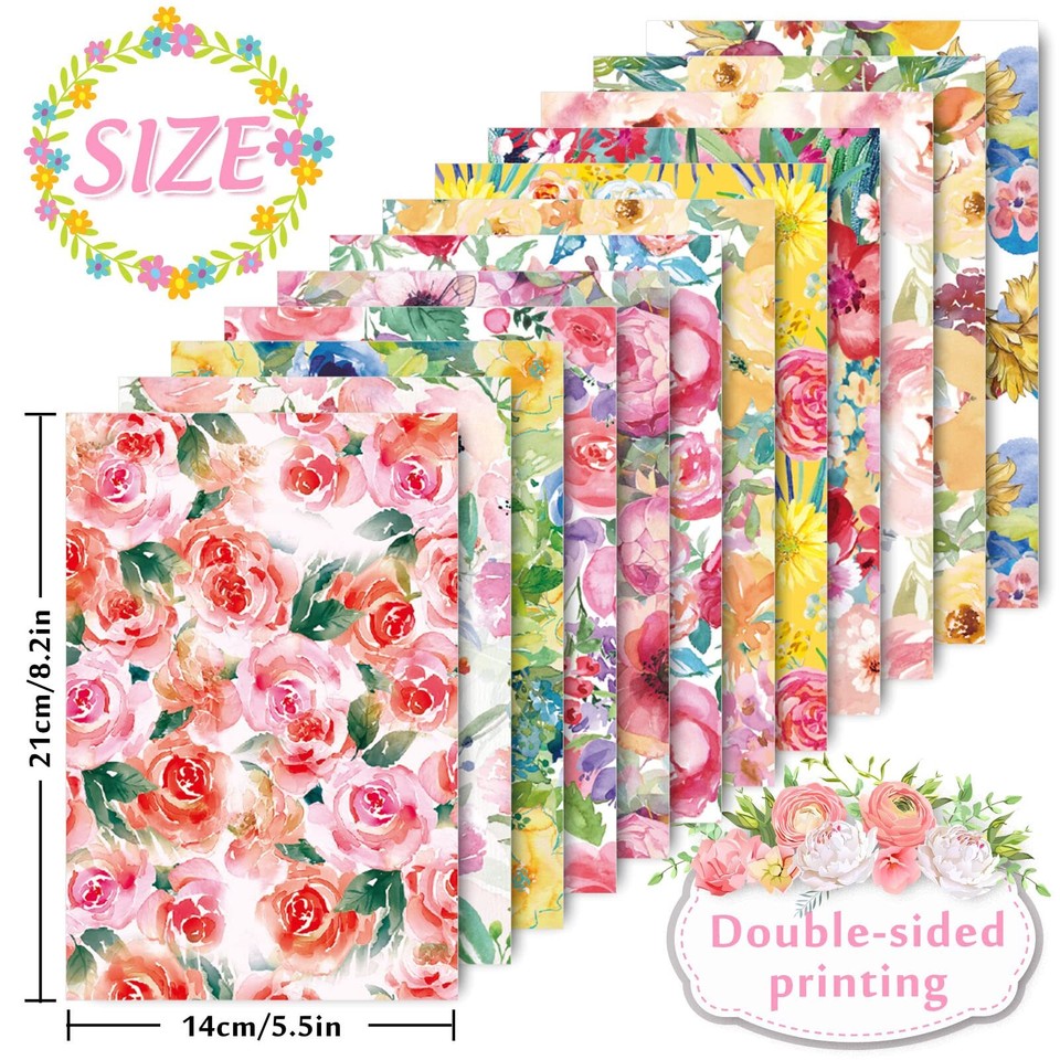 Whaline 60 Sheet Floral Pattern Paper A5 Size Watercolor Flower ...