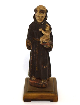 Antique New Mexico Carved Wood Santos Statue St Francis Infant Jesus on ...