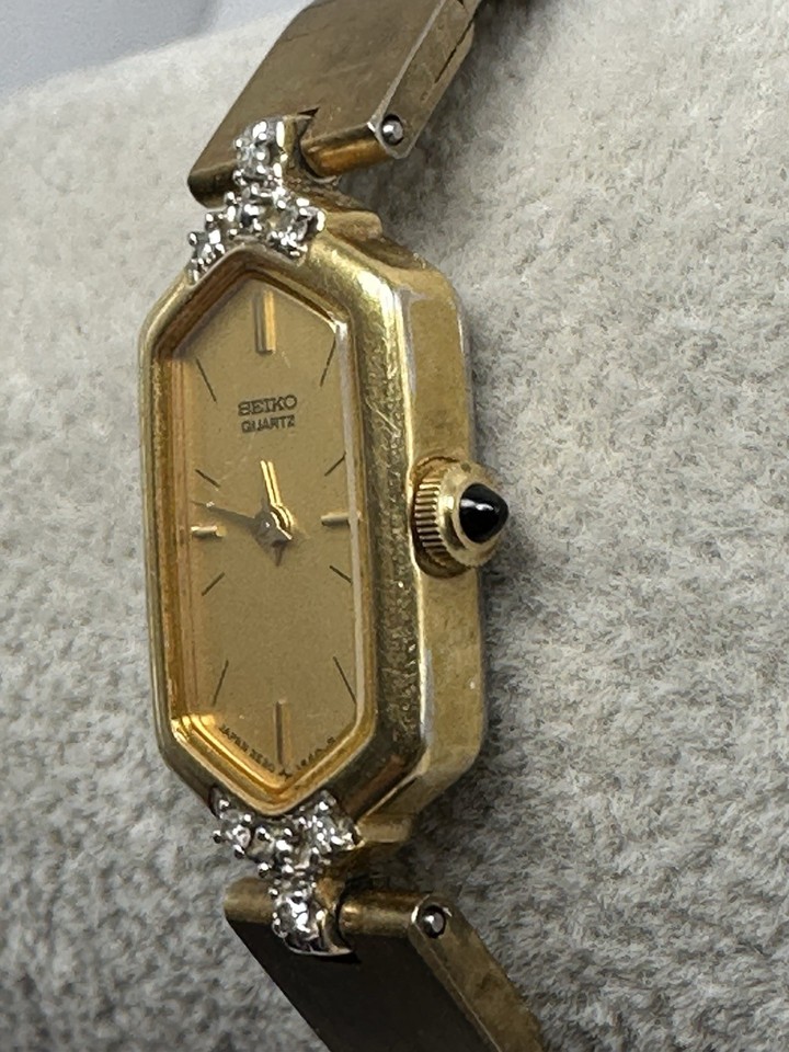 Seiko 2E20-6459 Ladies Watch New Battery 13MM 6" Gold Tone Vintage H95 ...