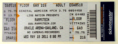 2011 RAMMSTEIN Oracle Arena OAKLAND California concert FULL unused ...
