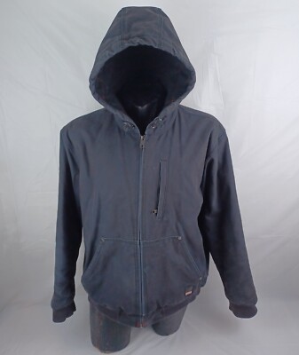 Sears Craftsman Work Coat Mens XL Black Canvas Quilted Lining Hooded ...