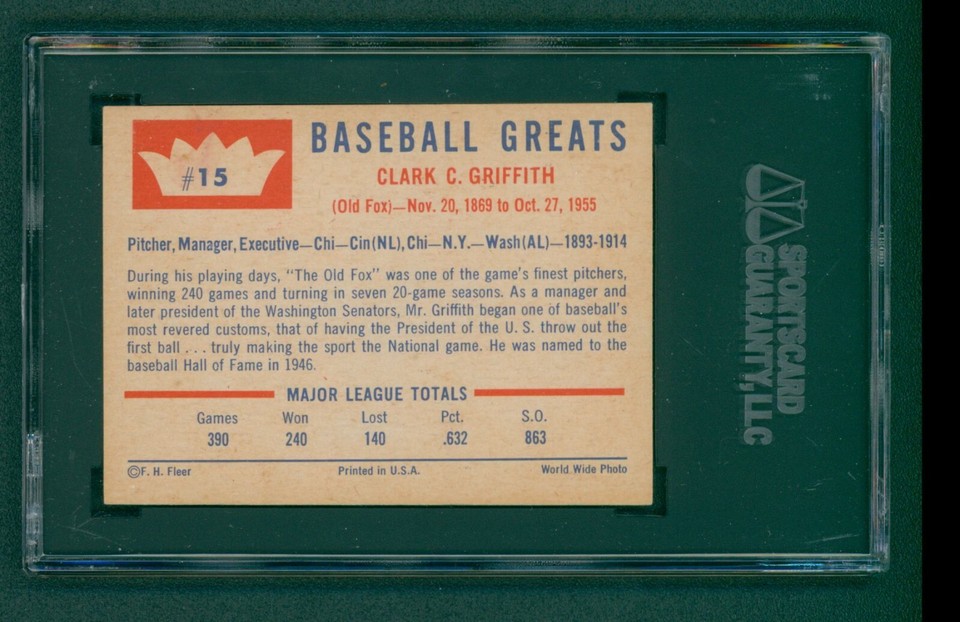 1960 Fleer Baseball Card - #15 Clark Griffith SGC 6 EX/NM | eBay