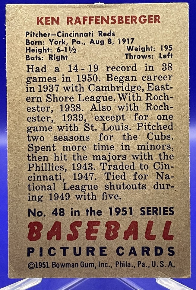 KEN RAFFENSBERGER reds 1951 BOWMAN #48 | eBay