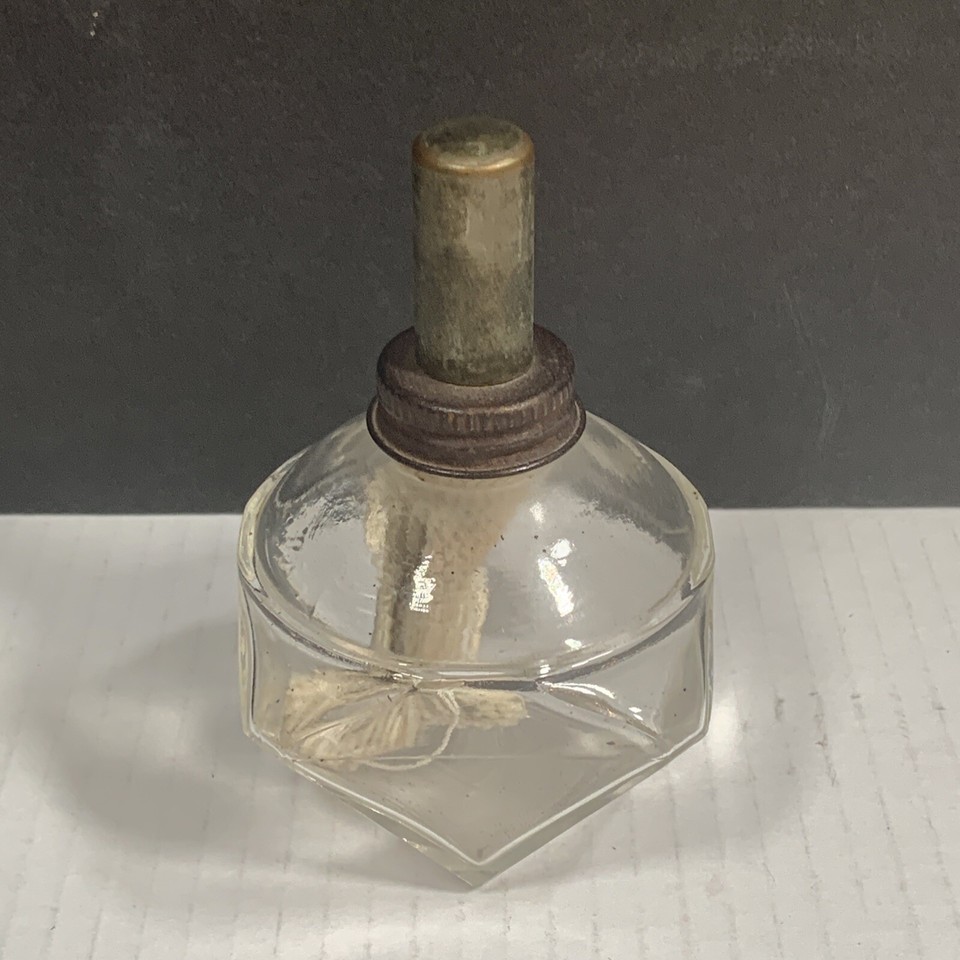 HR Berger Lamp Oil Old Crystal Glass Cooper Lid Wick Snuffer 4.5” Tall ...