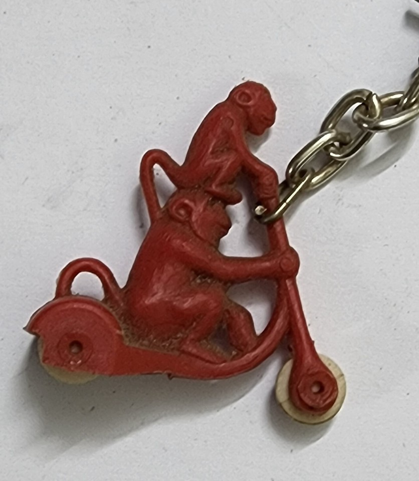 Rare 2 red Monkeys on a motorcycle key chain old plastic era . | eBay