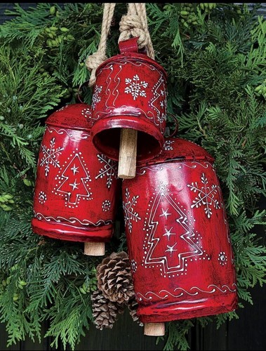 Set of 3 Large Galvanized Bells Red Bells Decorations for Home ...
