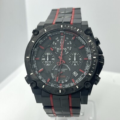 Bulova Precisionist Chronograph Men's Black Carbon Fiber Red 46mm Watch ...