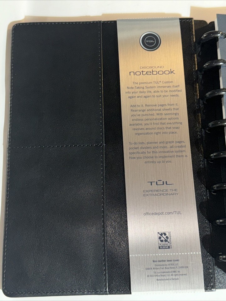 TUL Discbound Notebook - Black Leather Cover Junior Size 60 Sheets ...